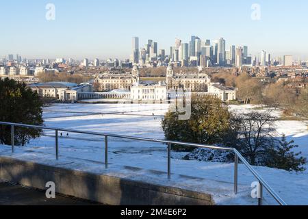 Winter sunshine seen in Greenwich park covered in heavy snow brought in ...
