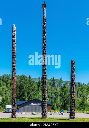 Hand carved cedar totem poles; Gitanyow - Kitwancool Historic Village ...