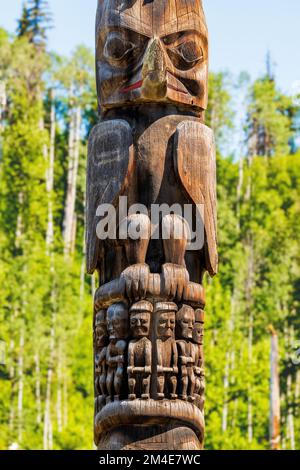 Hand carved cedar totem poles; Gitanyow - Kitwancool Historic Village ...
