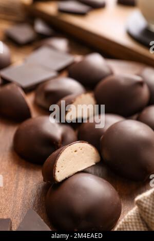 Delicious bird's milk candies on white background Stock Photo - Alamy