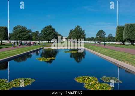 Reflecting pool with the US Normandy Military Cemetery in the ...