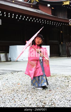 Portrait of a traditionally dressed Japanese girl taken during the ...