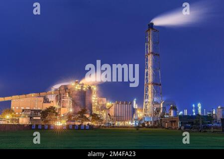 A night view of the industrial area with lighted constructions Stock ...