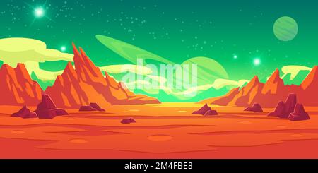 Alien planet surface with craters on background of deep cosmos sky with ...