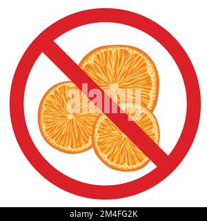 Forbidden sign with orange for stickers and badges. Do not eat citrus ...