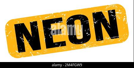 NEON text written on yellow-black trapeze stamp sign Stock Photo - Alamy