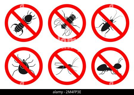 Insect ban signs set. Pest is forbidden. Prohibition of various ...