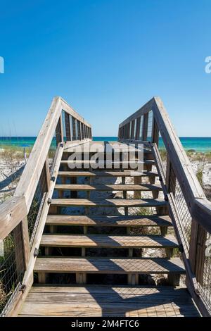 Destin, Florida- Perspective view of a boardwalk with pergola roof at ...