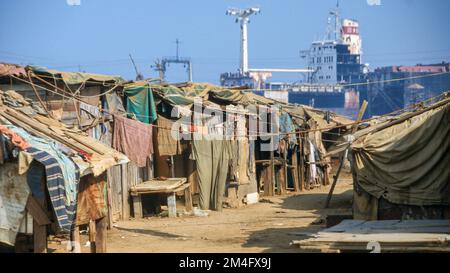 Indian workers working at Alang ship breaking yard ; Alang ; Bhavnagar ; Gujarat ; India ; Asia ...