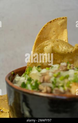 meat in its juice with golden tortilla, toasted, prepared with radishes ...