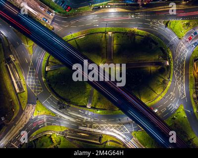 Night over Penn Inn Flyover and Roundabout from a drone Newton Abbot ...