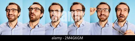 Collage of handsome business man over white isolated background very ...