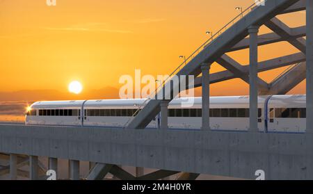 Motion of the modern high-speed train at autumn morning time Stock ...