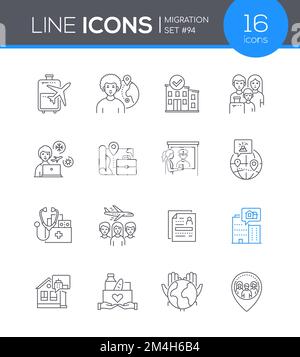 Migration line icons collection. Relocation, Immigration, Emigration ...