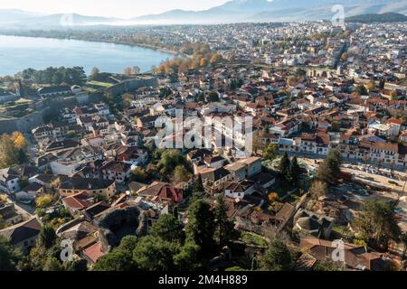 Greece, Giannena city Pamvotida Lake, Epirus. Drone, aerial panoramic ...