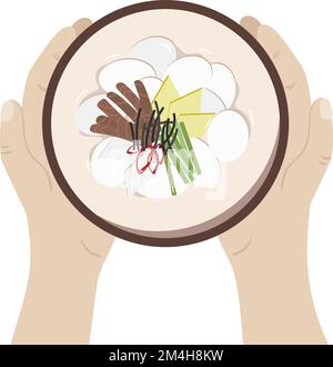 Korean Tteokguk - Korean rice cake soup flat vector design illustration ...