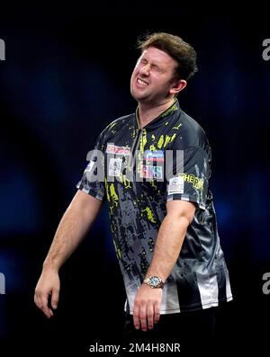 Callan Rydz reacts during his match against Martin Schindler on day ...