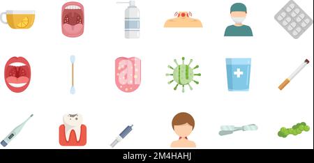 Tonsillitis icons set flat vector. Tonsil anatomy. Mouth throat ...