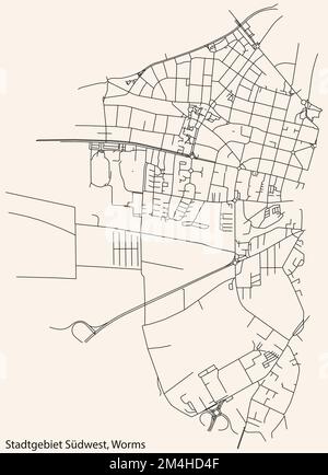 Street roads map of the STADTGEBIET SÜDWEST DISTRICT, WORMS Stock ...