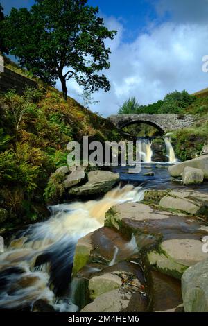 Long exposure Three Shires Head waterfall in the Peak District UK Stock ...