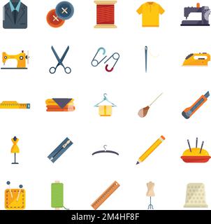 Clothing repair icons set flat vector. Cloth making. Handmade ...