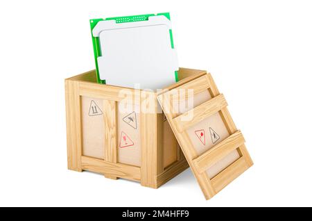 CPU inside cardboard box, delivery concept. 3D rendering isolated on ...