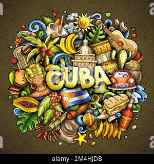 Cuba cartoon doodle illustration. Funny Cuban design Stock Vector Image ...