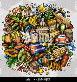 Cuba cartoon doodle illustration. Funny Cuban design Stock Vector Image ...