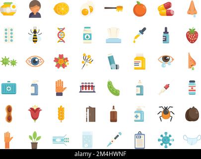 Seasonal allergy icons set flat vector. Sneeze flu. Season tissue ...