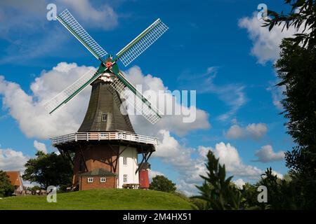 Windmills, Greetsiel, East Frisia, Lower Saxony, Germany, Europe Stock ...