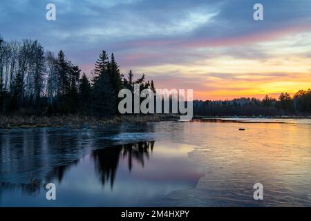 Beaver pond in spring, at sunrise, Greater Sudbury, Ontario, Canada ...