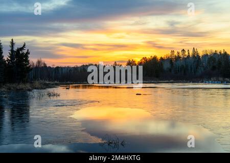 Beaver pond in spring, at sunrise, Greater Sudbury, Ontario, Canada ...