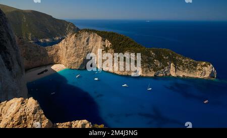 Paralia Navagio, Shipwreck Beach, rocky cliff, shipwreck MV Panagiotis ...