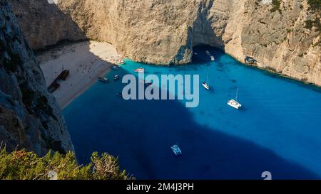 Paralia Navagio, Shipwreck Beach, rocky cliff, shipwreck MV Panagiotis ...