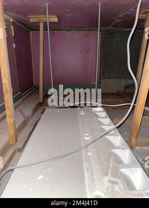 Repairman carpenter working with wooden board plank and measurin Stock ...