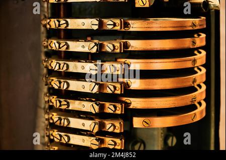 Detail of old electrical contactors made up of copper plates Stock ...