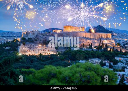 fireworks display over Athens happy new year Stock Photo - Alamy