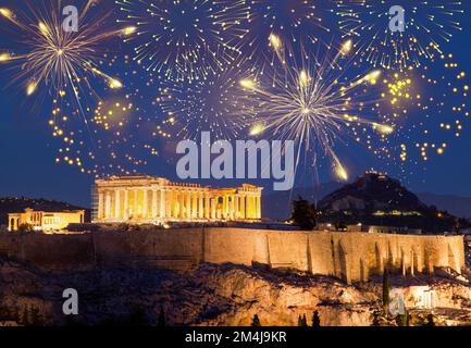fireworks display over Athens happy new year Stock Photo - Alamy