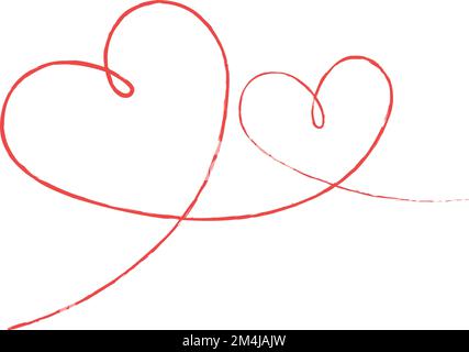 Red thin lines two love hearts on white background - Vector ...