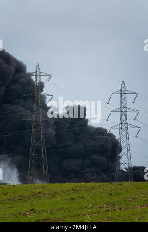France, Loiret (45), Chaingy, industrial zone, fire near high voltage ...