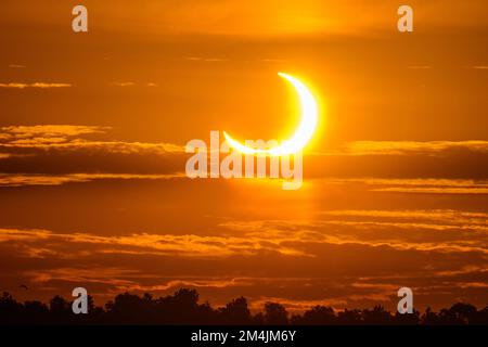 Partial annular solar eclipse, Greater Sudbury, Ontario, Canada Stock ...