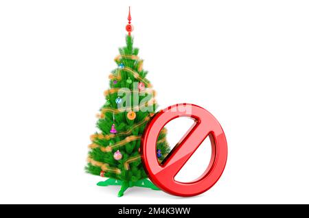 Christmas tree with Forbidden Sign, 3D rendering isolated on white ...