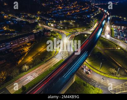Night over Penn Inn Flyover and Roundabout from a drone Newton Abbot ...
