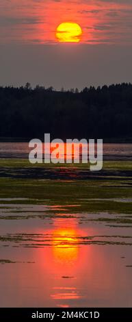 Hazy summer sunset over Kelly Lake, Greater Sudbury, Ontario, Canada ...