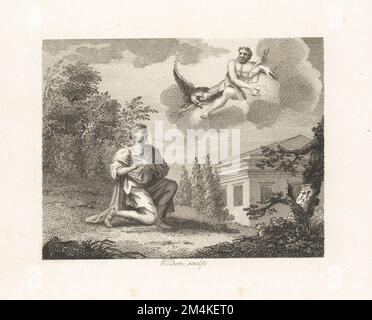 The Father and Jupiter. A man prays to the Roman god Jove in a clearing ...