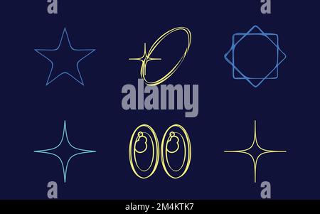 Retro futuristic elements for design. Brutalism star and flower shapes ...