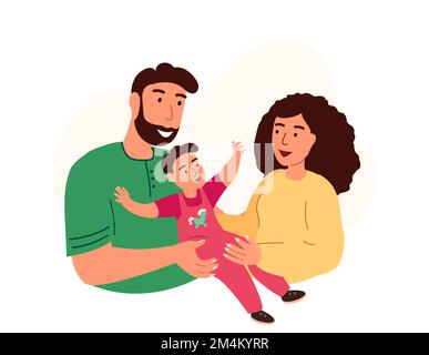 Mother and father hug their adopted children. Happy foster family ...