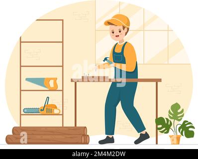 Woodworking with Wood Cutting by Modern Craftsman and Worker using ...