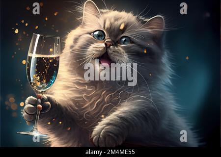 Funny smiling cat celebrating at festival event, party time concept ...