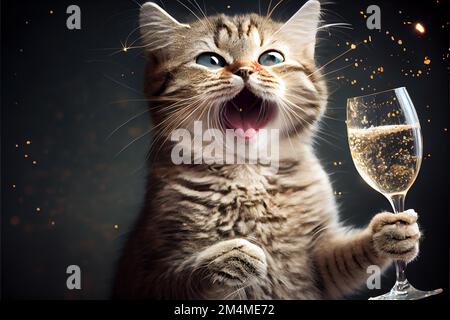 Funny smiling cat celebrating at festival event, party time concept ...